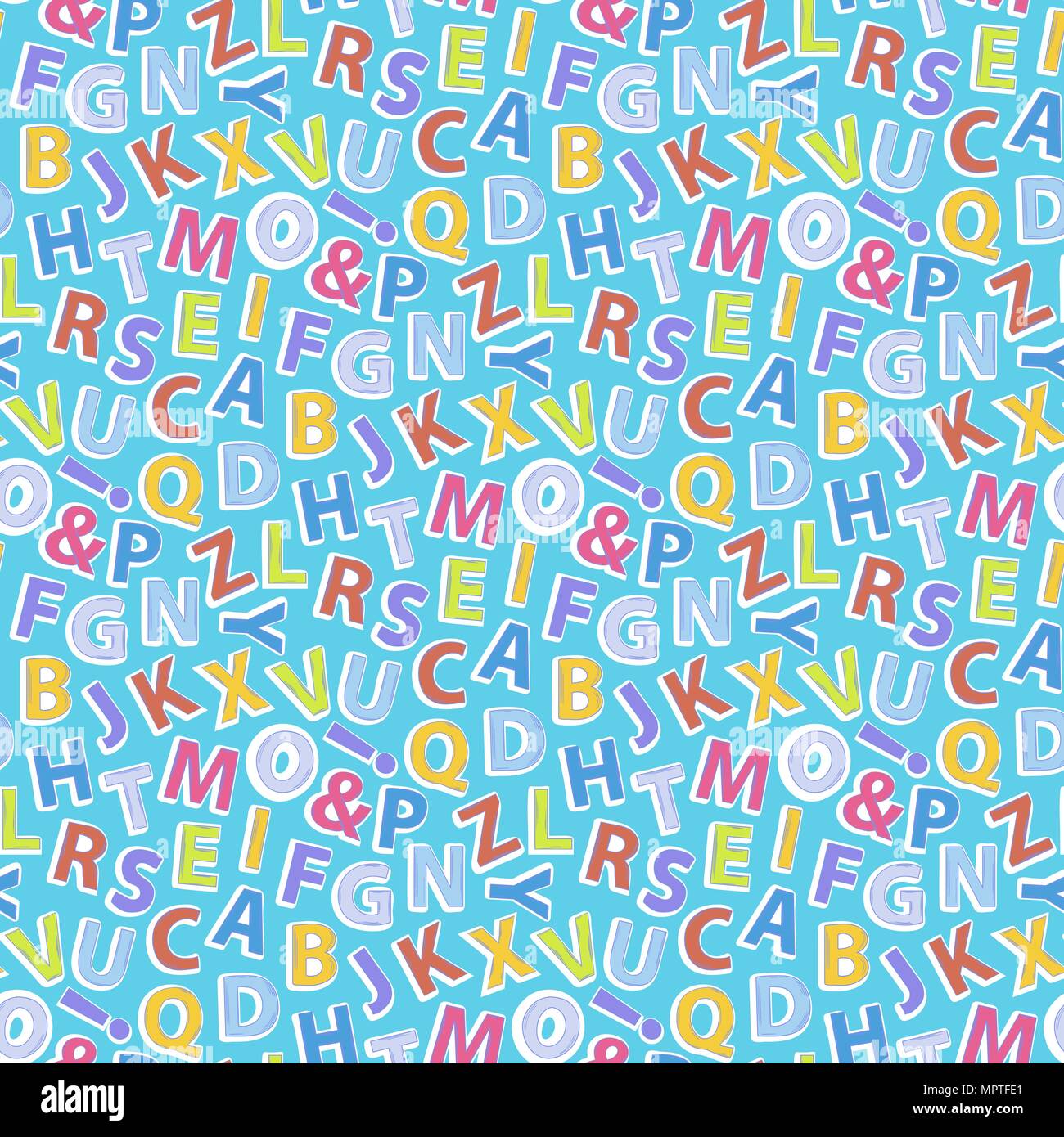 Alphabet pattern on a blue background.Vector seamless pattern with ...