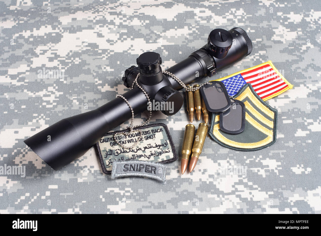 US ARMY background concept - sniper with scope and insignia Stock Photo ...