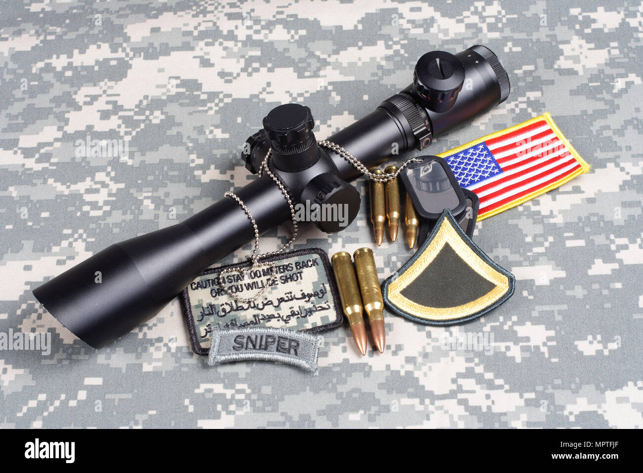 US ARMY background concept - sniper with scope and insignia Stock Photo ...
