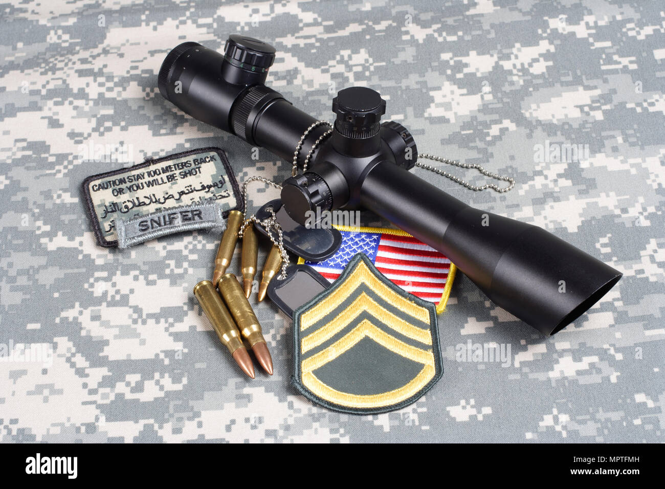 US ARMY background concept - sniper with scope and insignia Stock Photo ...