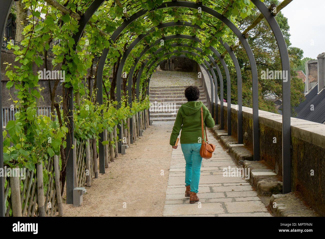a woman walking under the arbor Stock Photo - Alamy