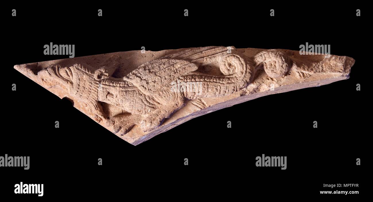 Figure of a dragon, Caen stone fragment, St Augutine's Abbey ...