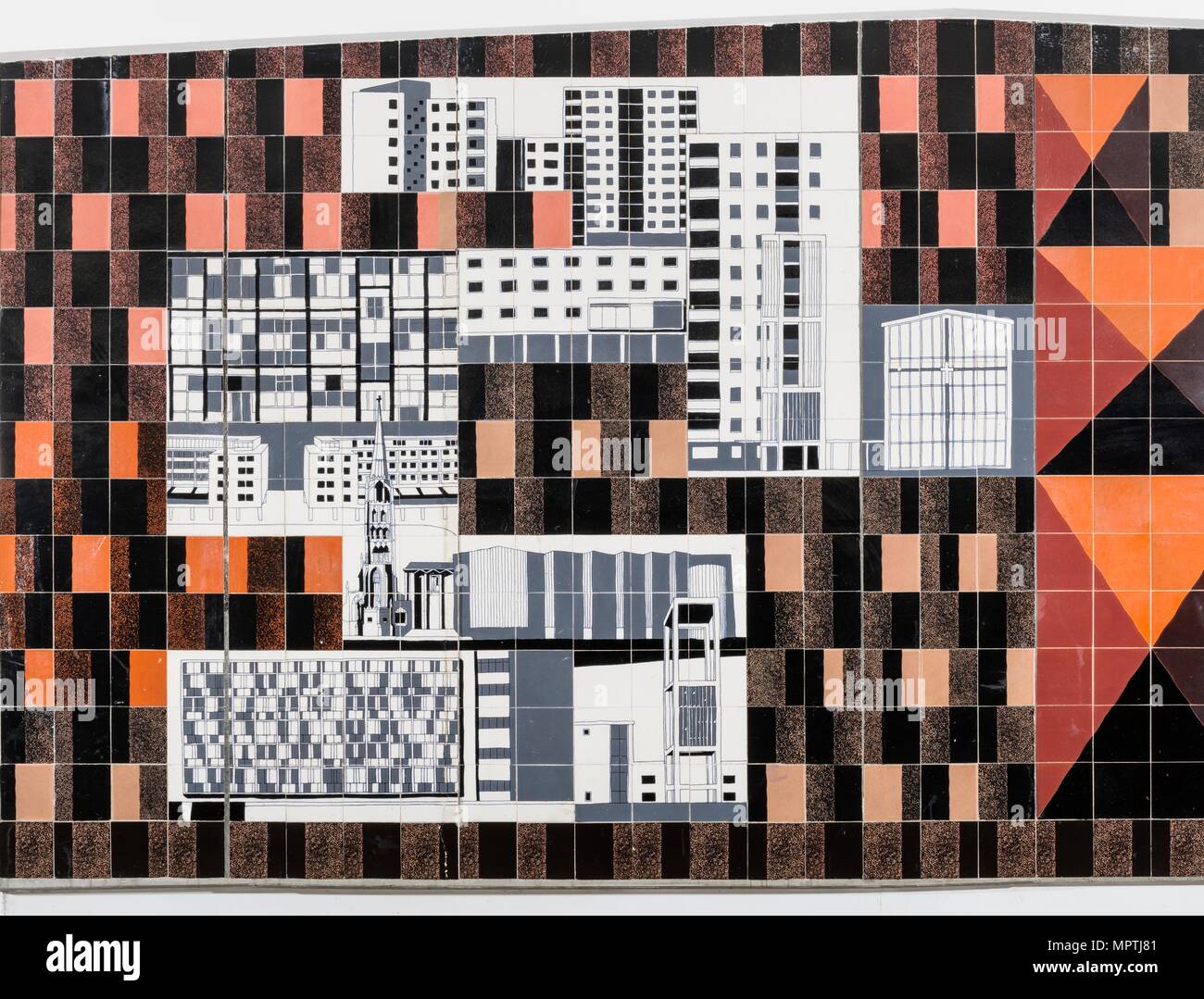 Tiled mural by Gordon Cullen, Coventry, West Midlands, 2014. Artist ...