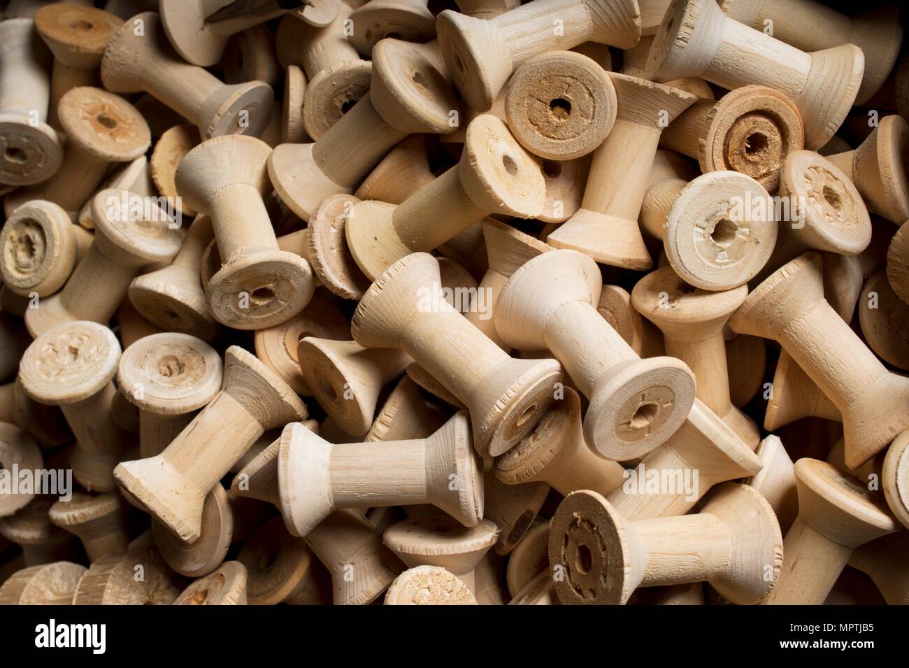 Bobbins for cotton reels awaiting waxing, Stott Park Bobbin Mill ...