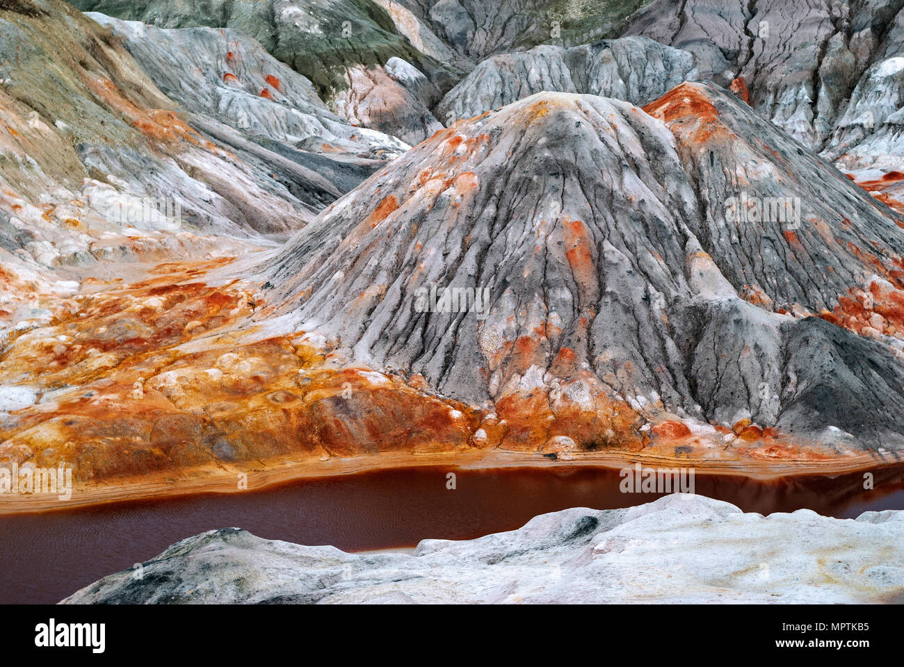 landscape of a multi-colored weathered hilly desert with a poisonous ...