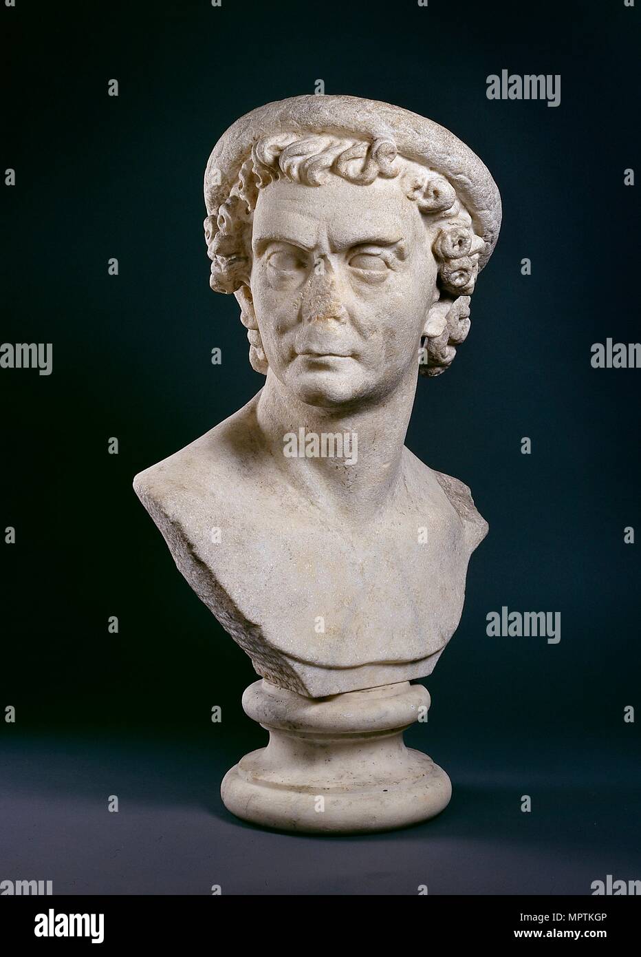 Roman marble bust of man wearing a wreath of olive leaves, c100. Artist ...