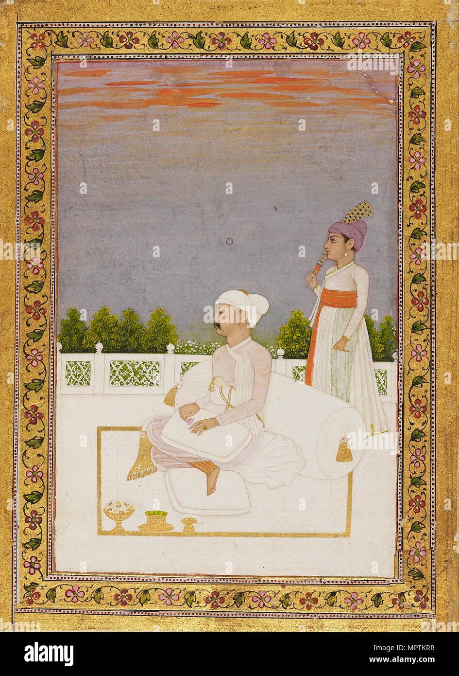 Nobleman, possibly Mir Qasim, seated on a terrace with attendant, 18th ...