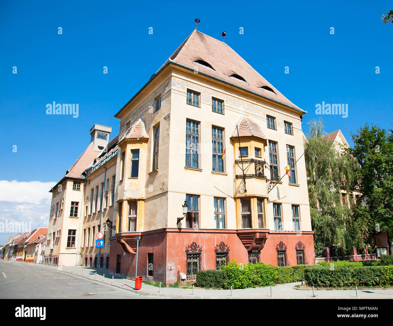 Old architecture in Medias, Transylvania, Romania Stock Photo - Alamy