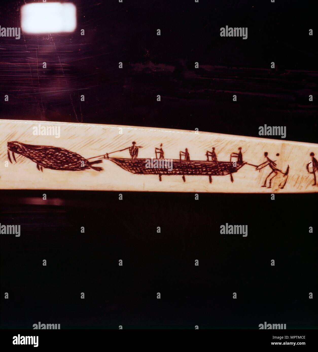 Walrus Hunt, detail of carving on Eskimo snow-knife, walrus ivory, 19th ...
