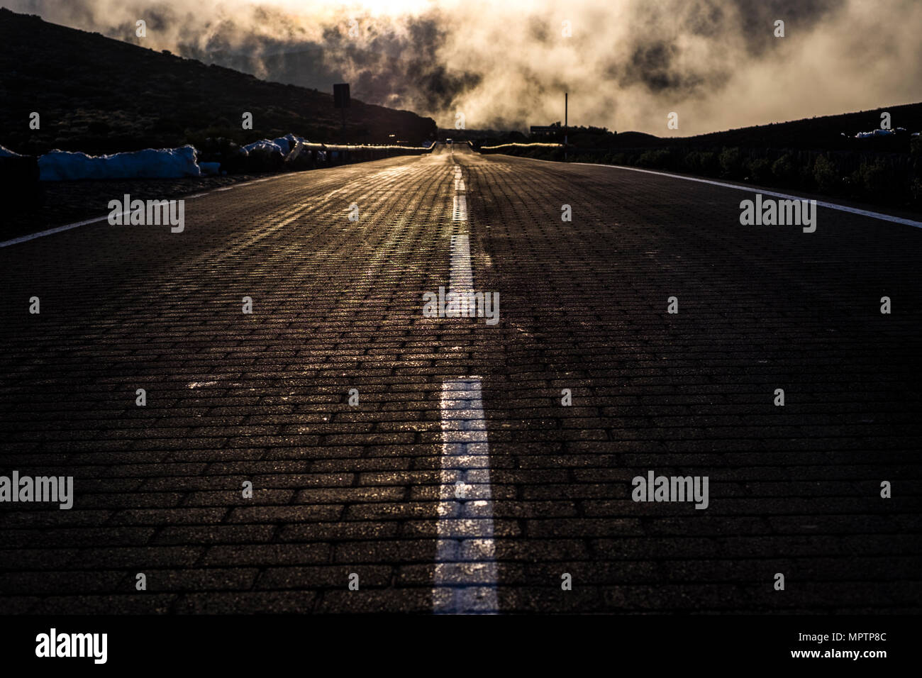 asphalt and white lines to go to hell, dramatic scene for fear and ...