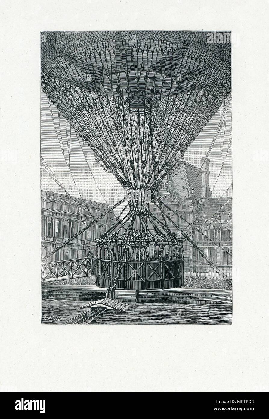 Panoramic Viewing Platform using a Hot Air Balloon, c. 1880 Stock Photo ...