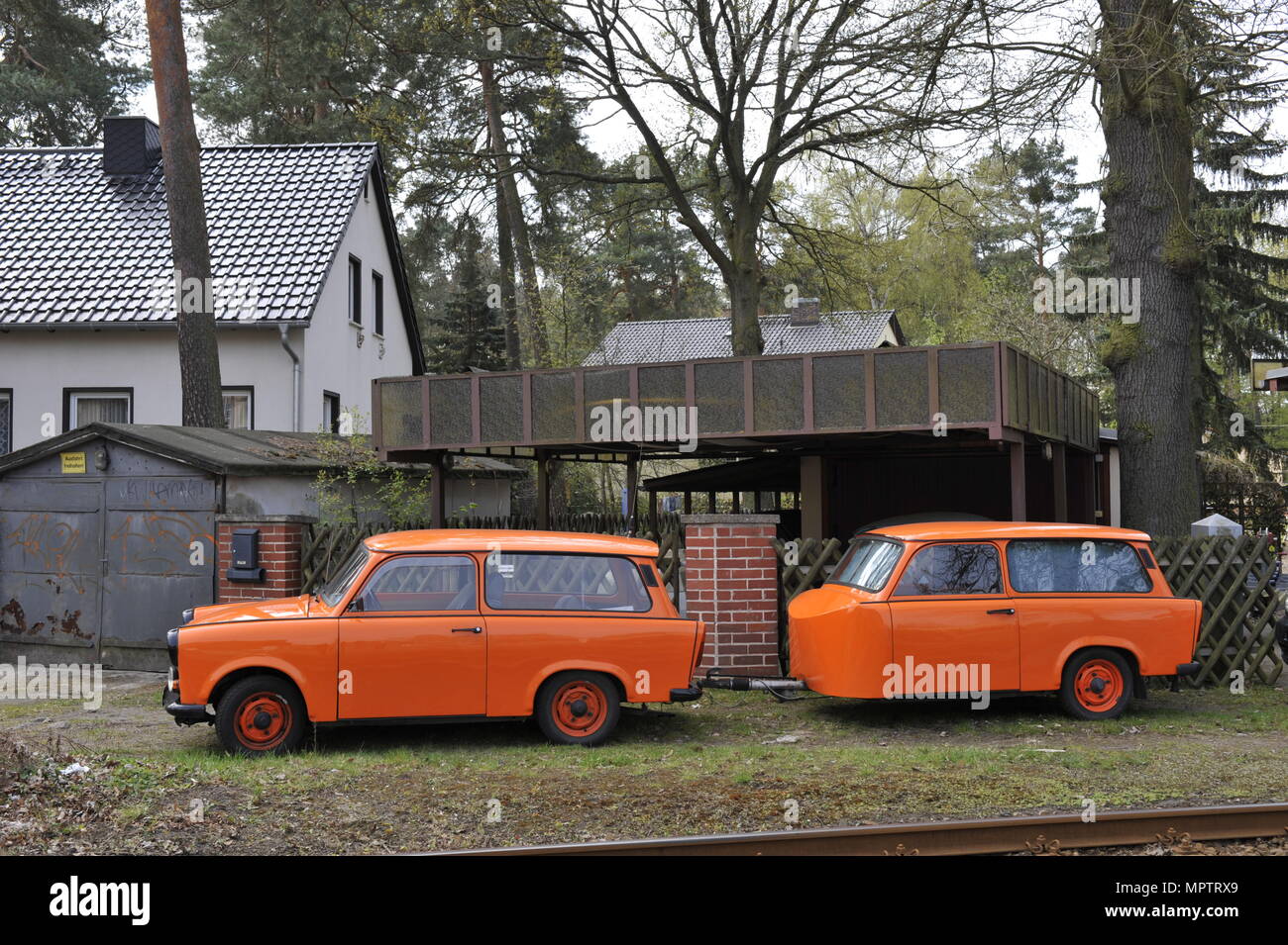 Berlin GERMANY. Red-Orange, Six-Wheeled, Stretched Limousine, Trabant ...