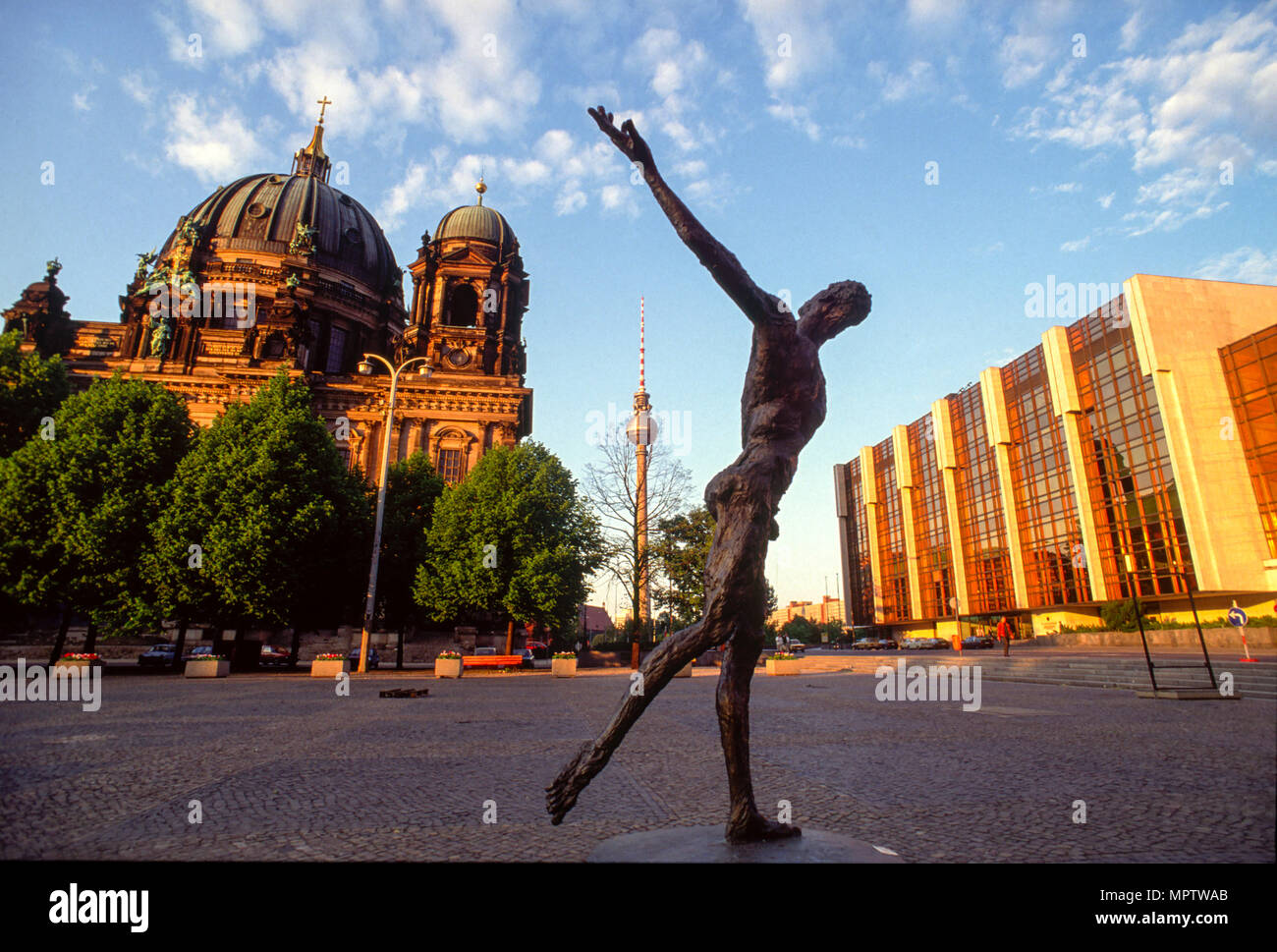 Berlin, Germany; Berlin Cathedral and former DDR Palace of the Republic ...