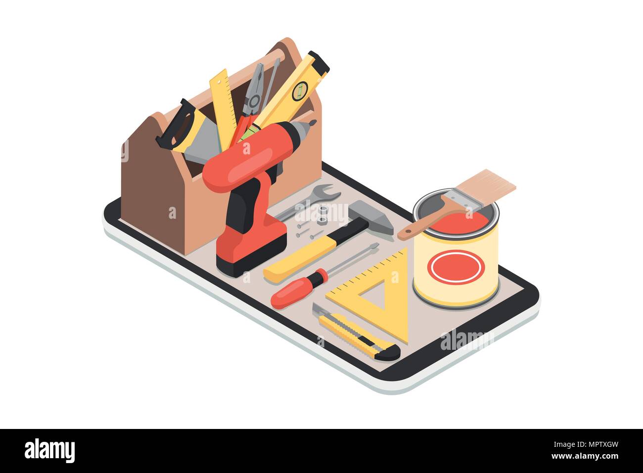 Do it yourself and home renovation app: toolbox and tools on a ...