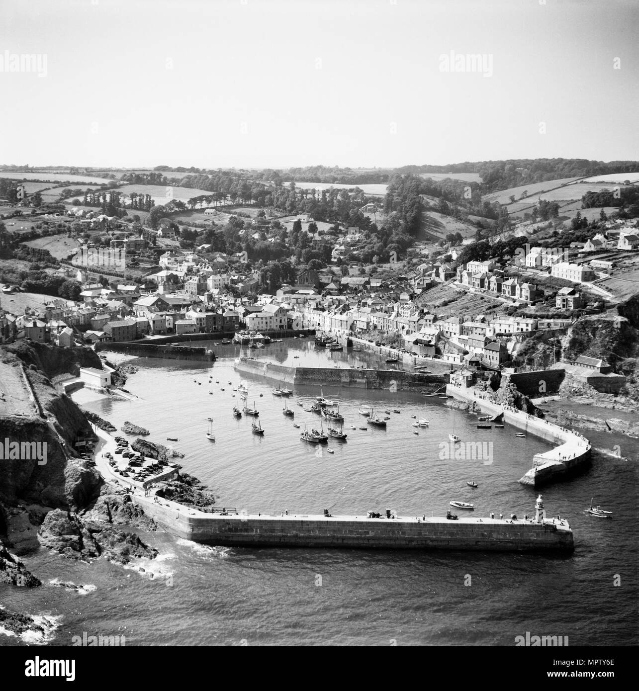 The village, Victoria Pier and the harbour, Mevagissey, Cornwall, 1953 ...