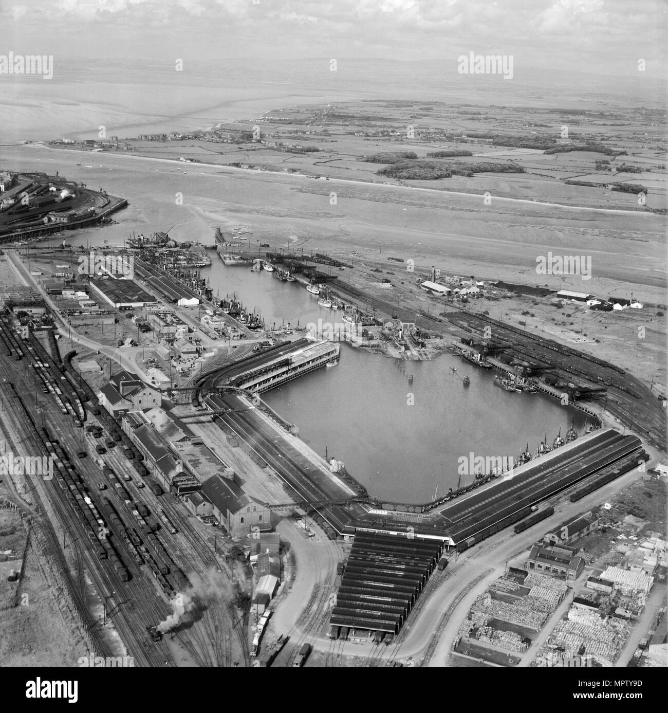 Fish Dock and Wyre Dock, Fleetwood, Lancashire, from the south-west ...