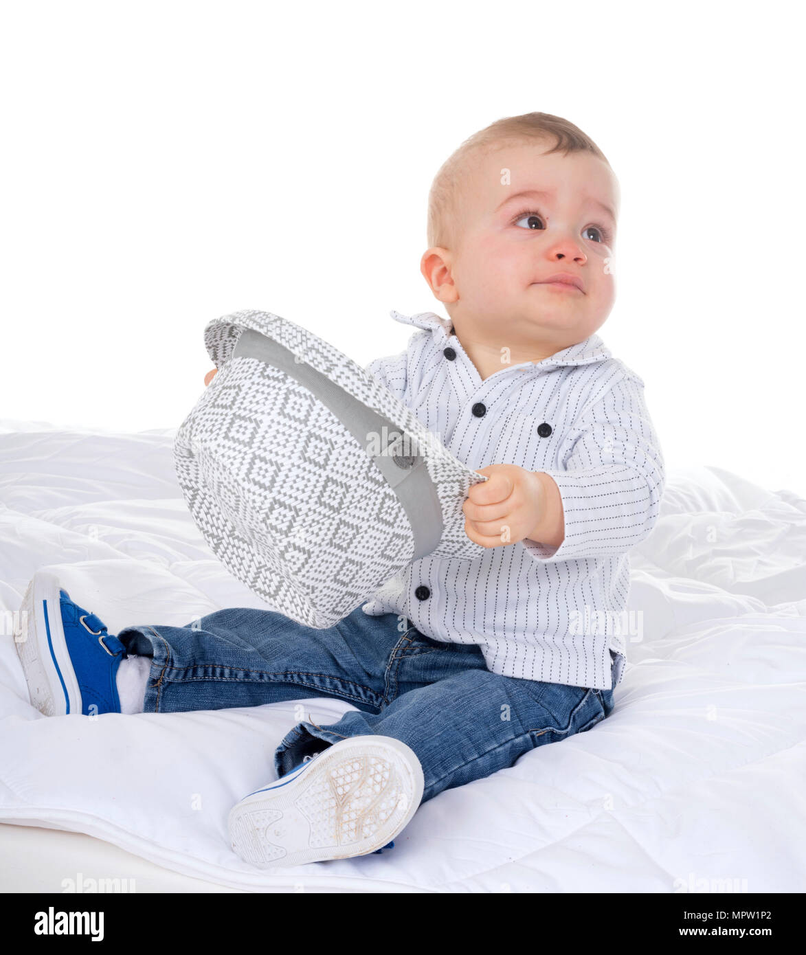 human baby in front of white background Stock Photo - Alamy