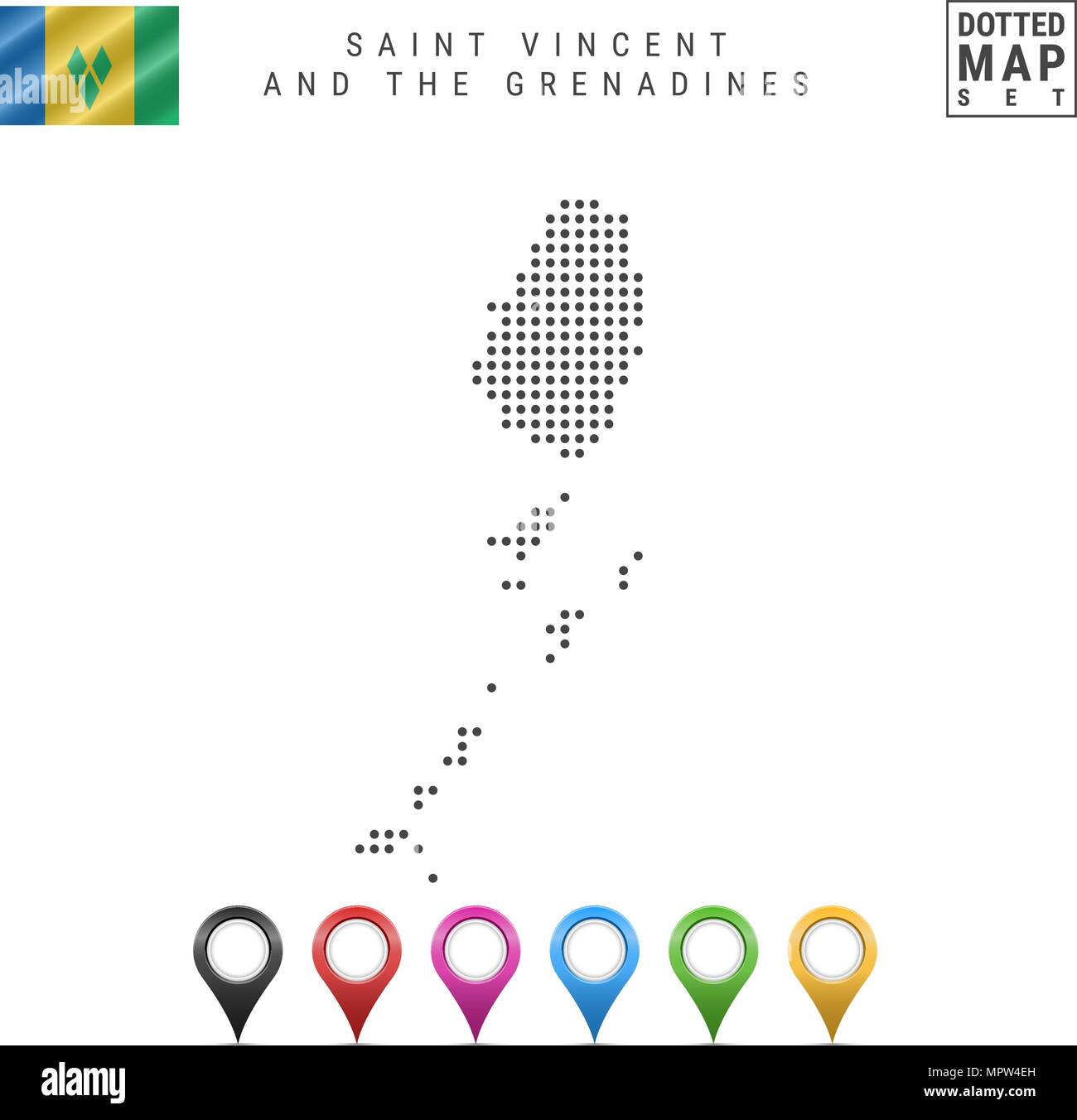 Vector Dotted Map of Saint Vincent and the Grenadines. Silhouette, Flag ...