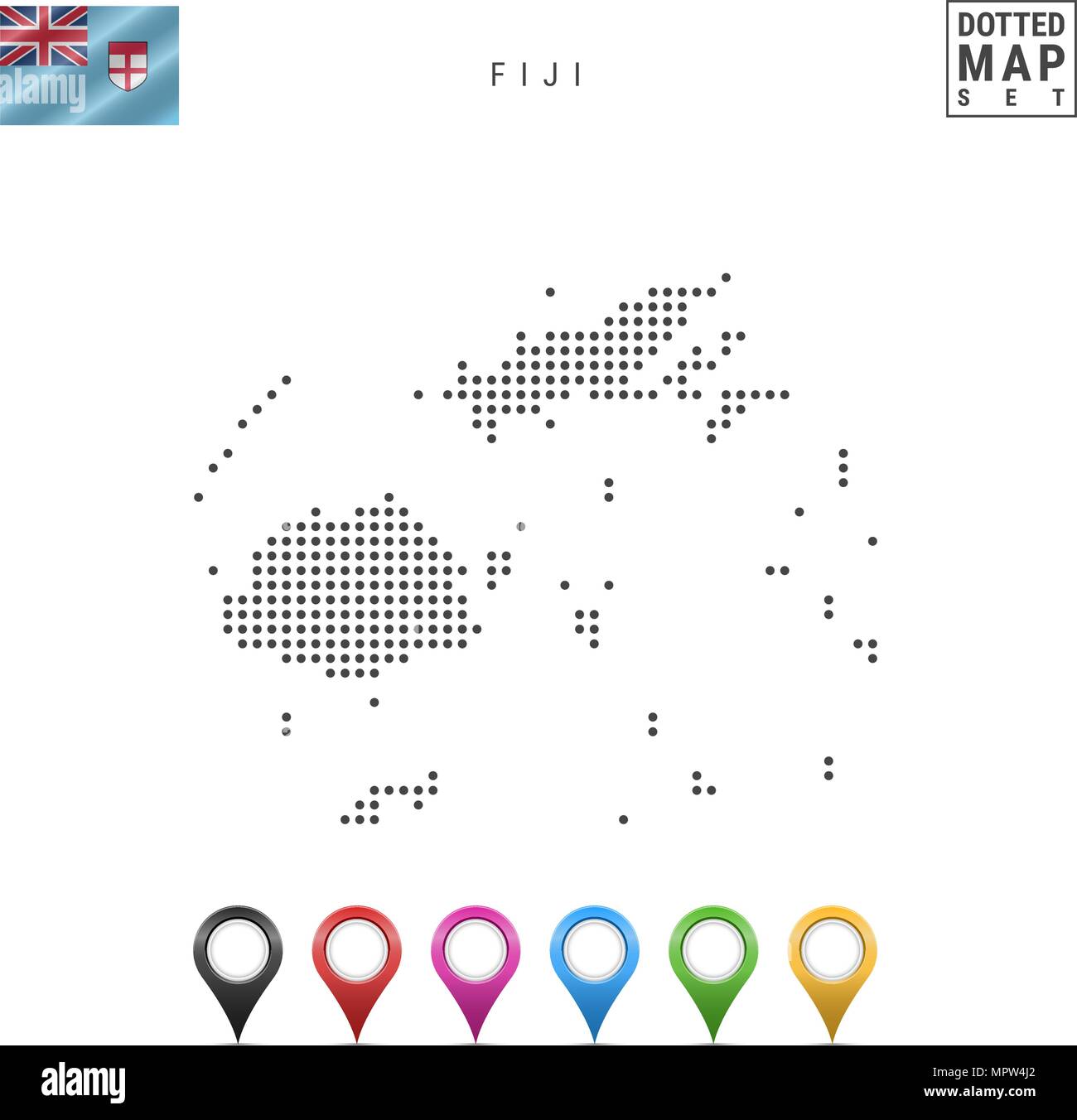 Vector Dotted Map of Fiji. Simple Silhouette of Fiji. The National Flag ...