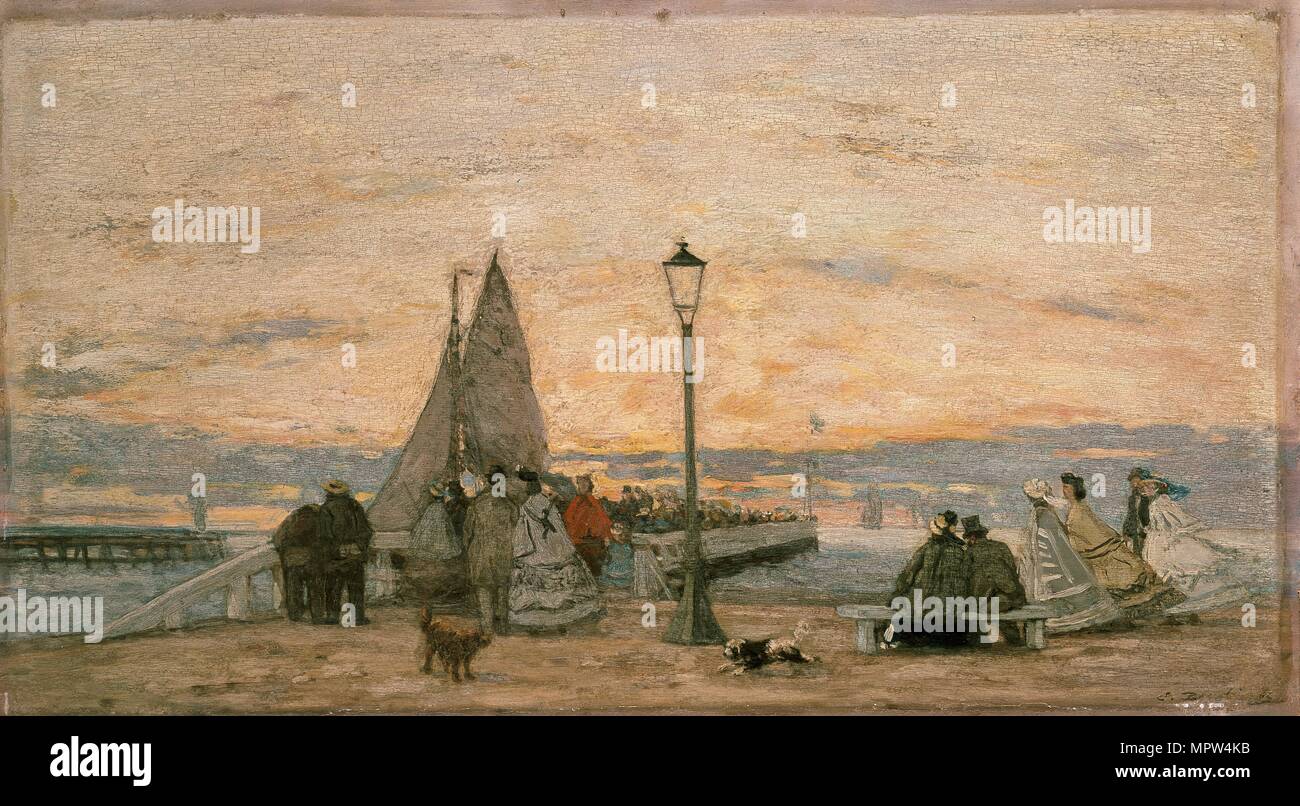 The Jetty at Trouville: Sunset, 1862. Artist: Eugene Louis Boudin Stock ...
