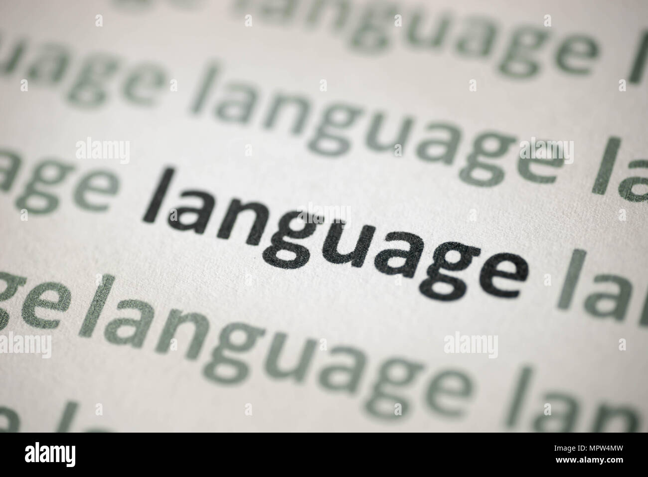 word language printed on white paper macro Stock Photo - Alamy