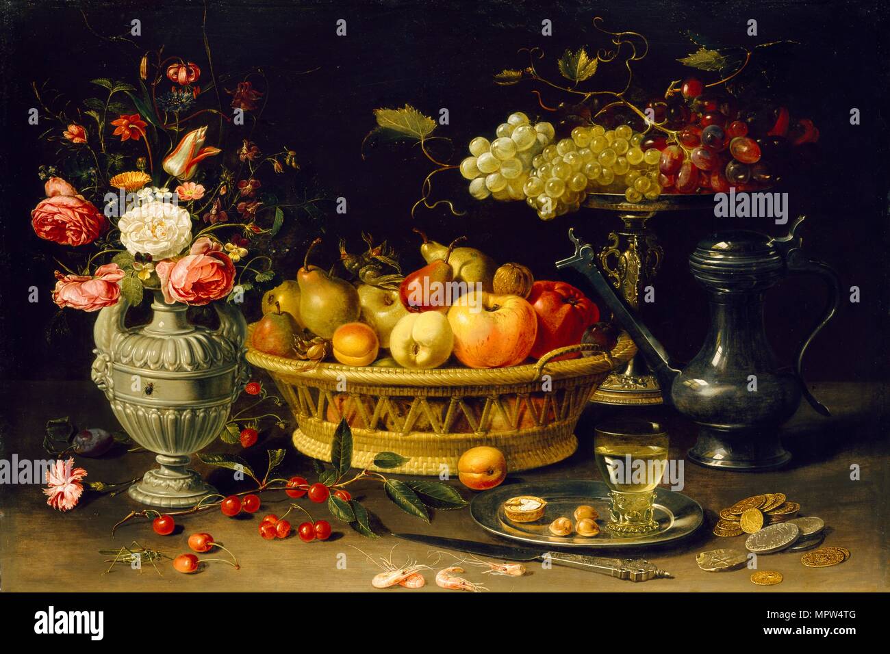Still Life of Fruit and Flowers, 1608-1621. Artist: Clara Peeters Stock ...