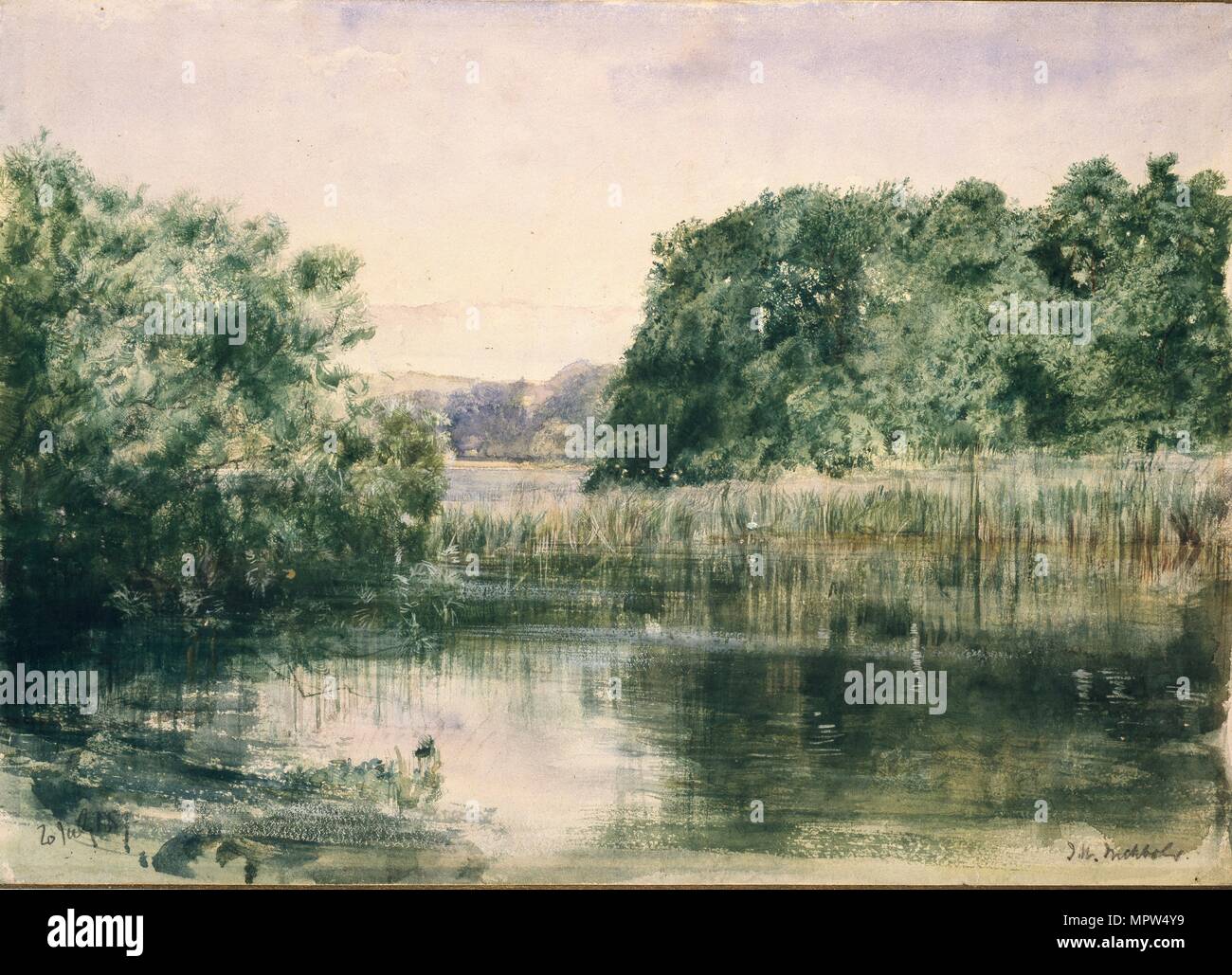View of a Lake with Trees, 1857. Artist: John William Inchbold Stock ...