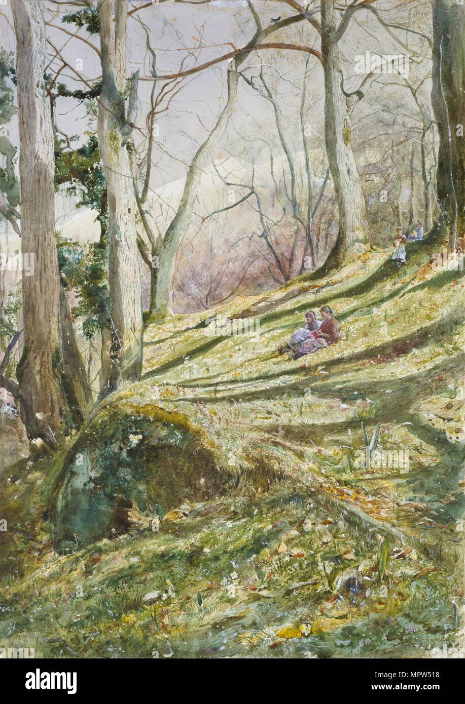 Wooded Slope with four Figures, mid 19th century. Artist: John William ...