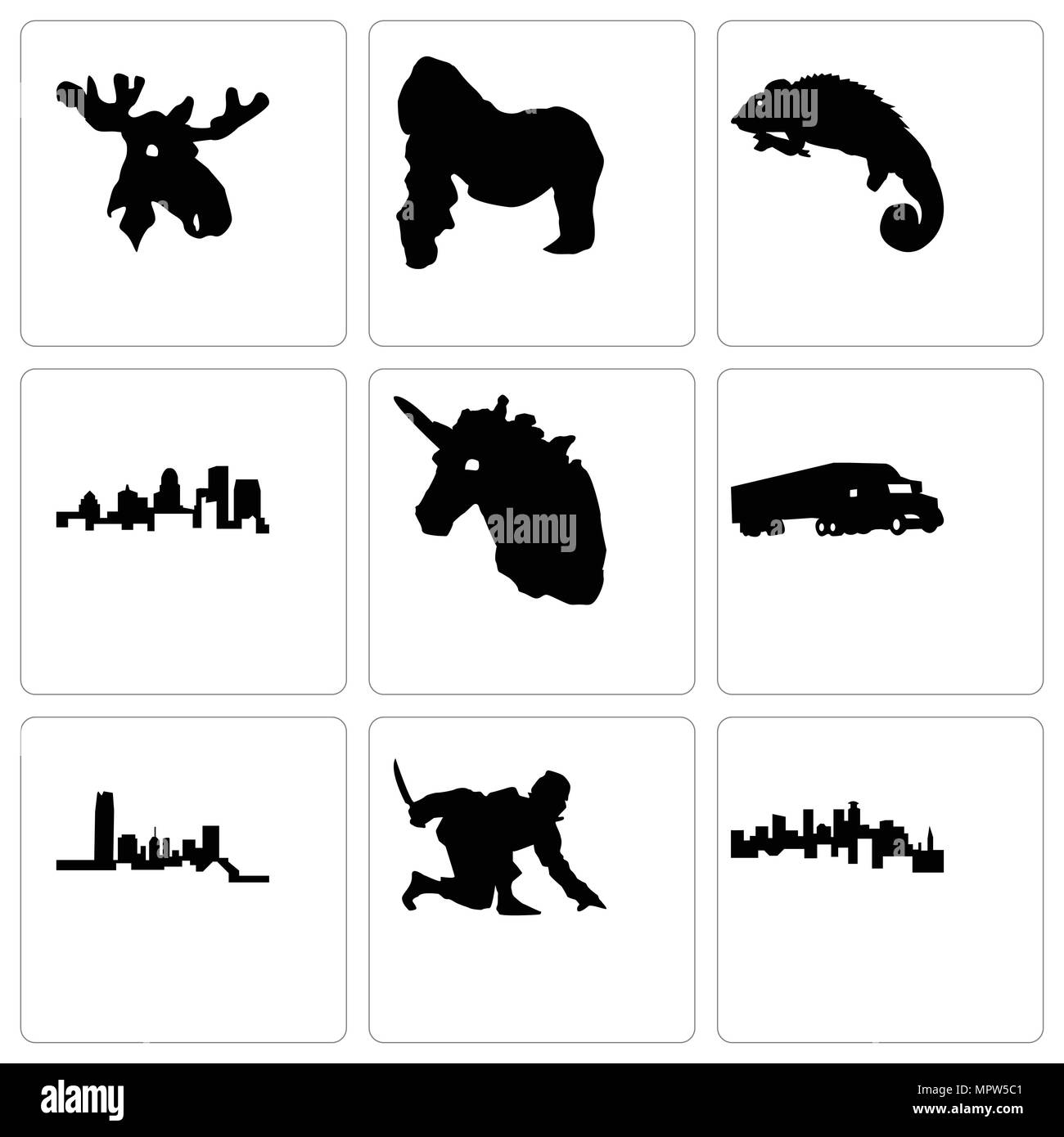 Set Of 9 simple editable icons such as minnesota, ninja, oklahoma, semi ...