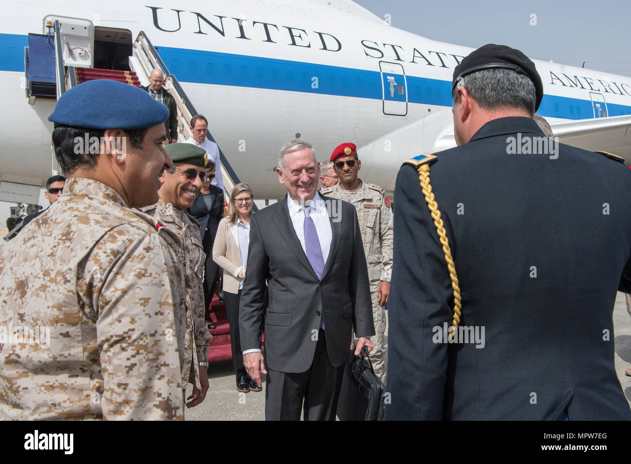 Secretary of Defense Jim Mattis greets Saudia Arabian leadership at ...