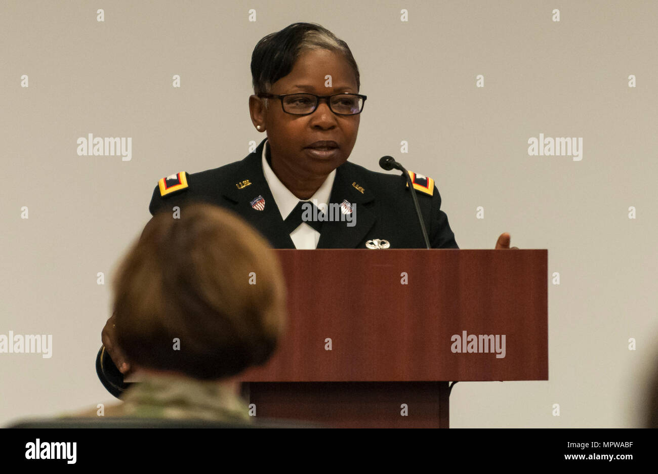 Col. Twanda "Tia" Young, U.S. Army Reserve Command G-1, gives her ...