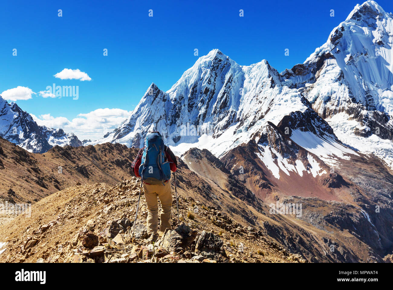 Hiking scene in Cordillera mountains, Peru Stock Photo - Alamy
