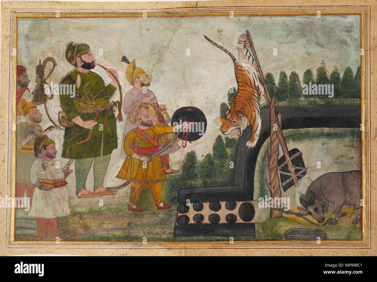 Rawat Gokul Das inspects a trapped tiger, 1810-1815. Artist: Chokha ...