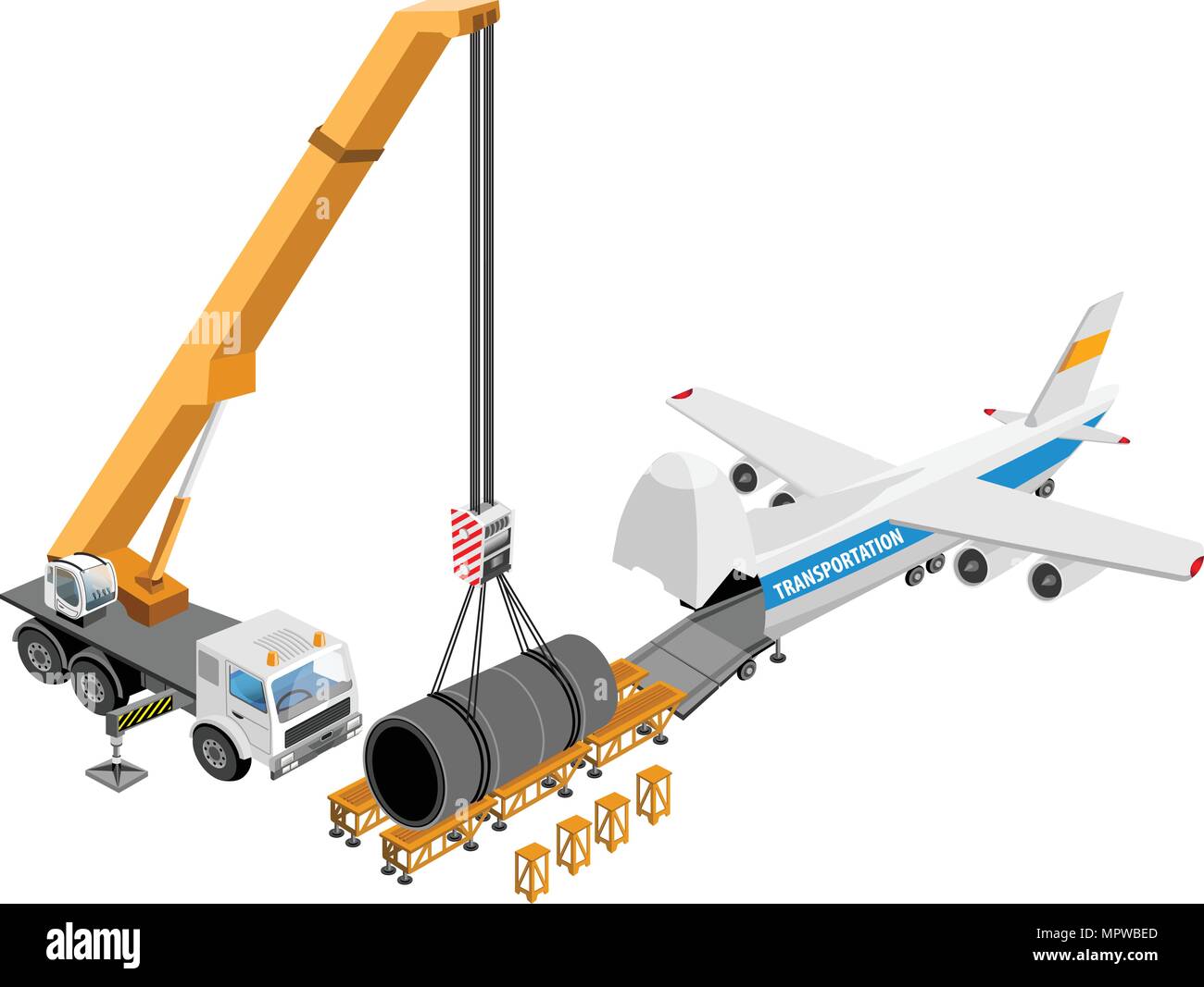 loading of bulky cargo in the aircraft on white background. Vector ...