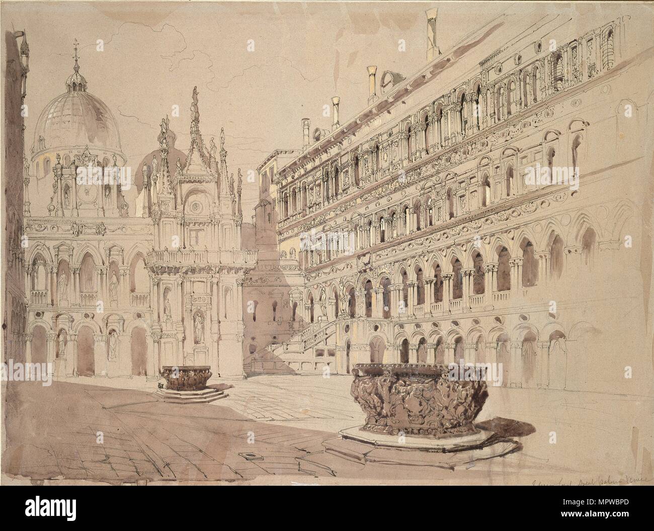 The Court of the Ducal Palace, Venice, May 1841. Artist: John Ruskin ...