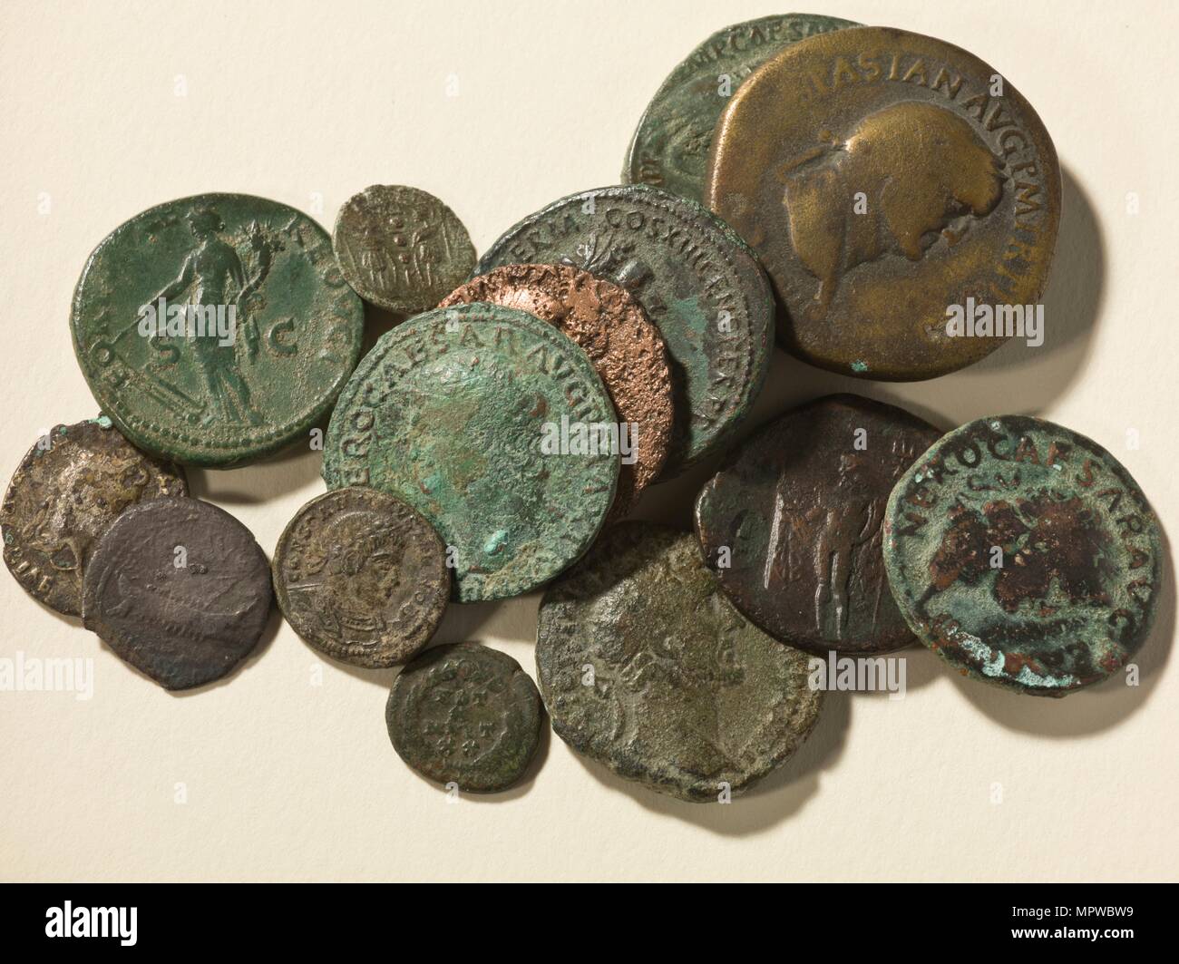 Collection of Roman coins found at Richborough Roman Fort, Kent, 2012 ...