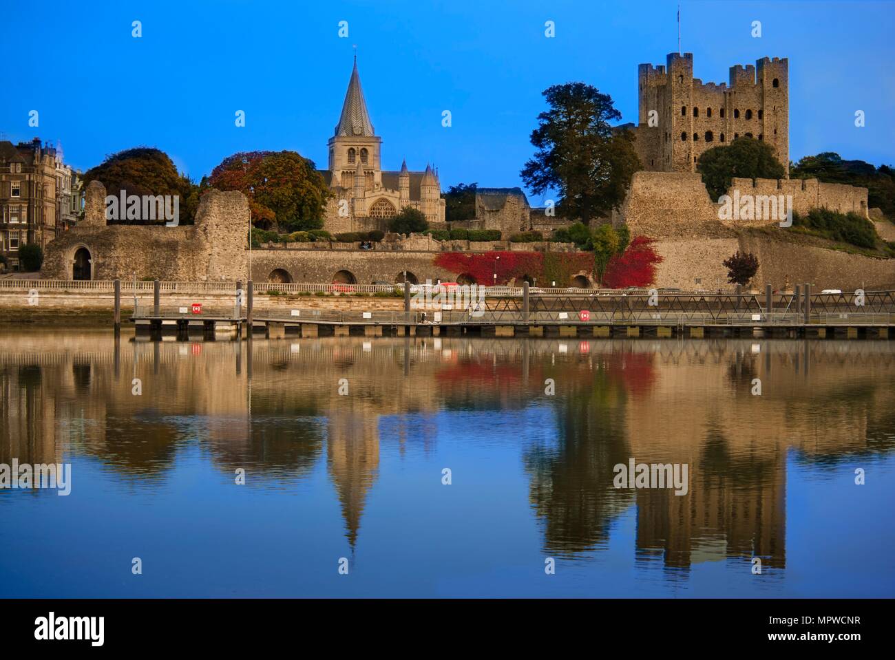 Rochester Cathedral and Castle from across the River Medway, Kent, 2010 ...