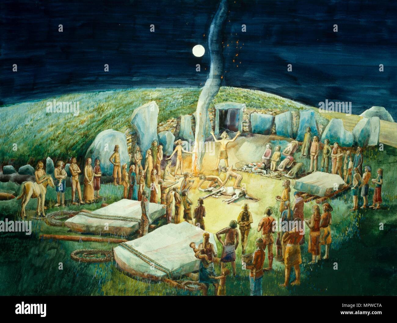 Neolithic ceremony at West Kennet Long Barrow, Wilshire, c1985-c2012 ...