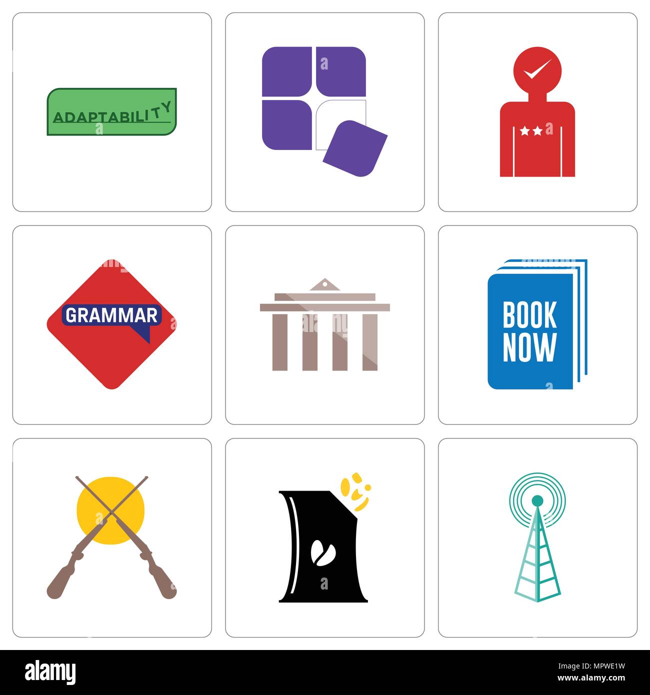 Set Of 9 Simple Editable Icons Such As Cell Tower Bag Of Chips Shotgun Book Now Municipality