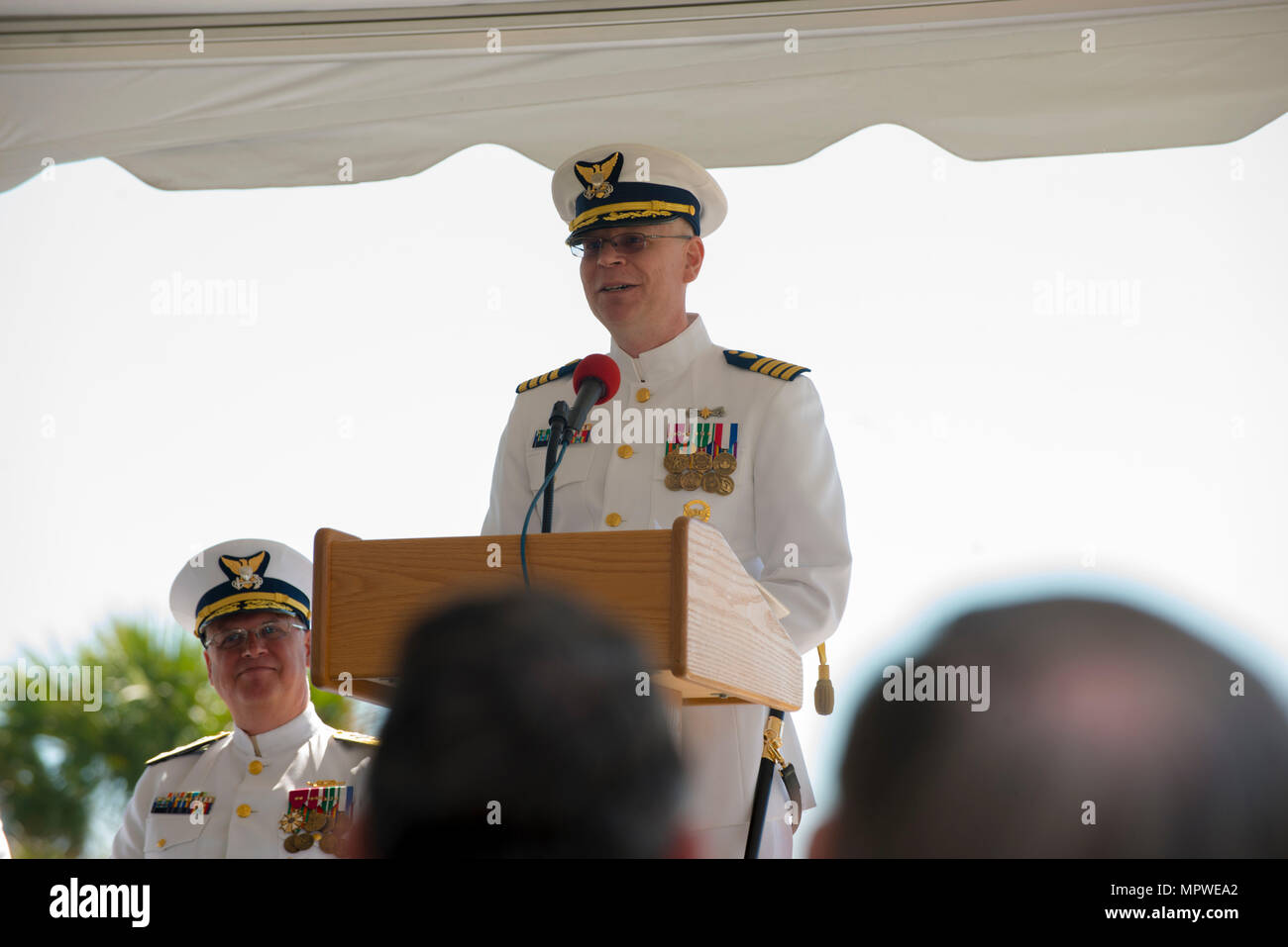 Capt. Todd Wiemers, center, addresses a crowd Friday, April 21, 2017 ...