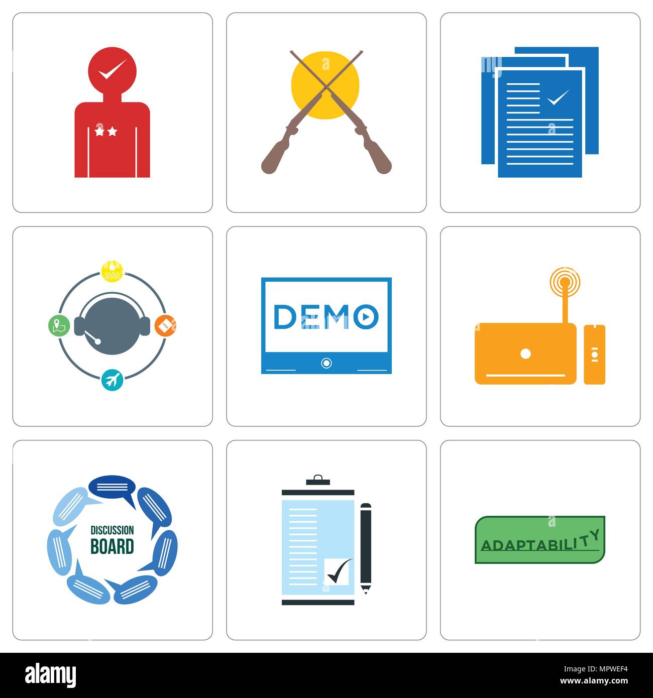 Set Of 9 Simple Editable Icons Such As Adaptability Order Form Discussion Board Set Top Box