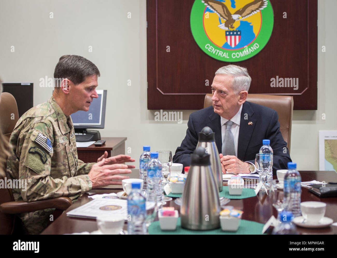 Secretary of Defense Jim Mattis meets with U.S. Army Gen. Joseph Votel ...