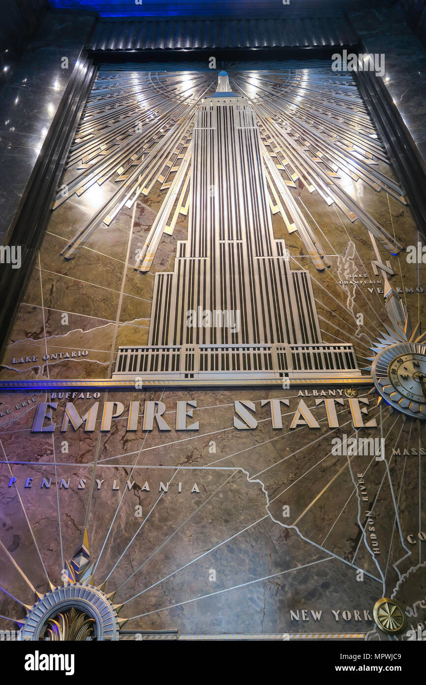Aluminum Relief Mural, Lobby of Empire State Building, NYC, USA Stock ...