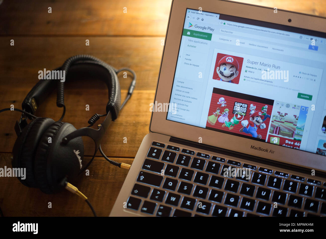 The Super Mario Run application seen displayed on a Apple MacBook Air ...