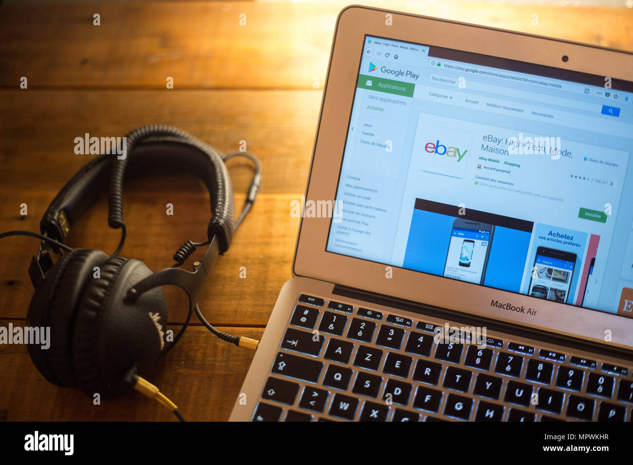 The eBay application seen displayed on a Apple MacBook Air computer ...