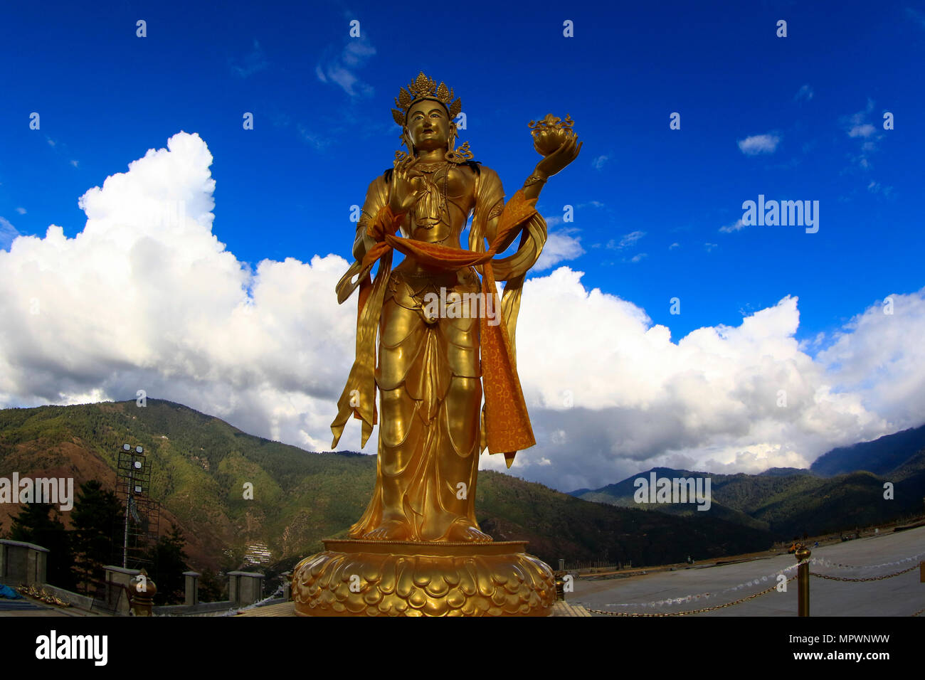 Golden statue of Buddhist female god on the Buddha Dordenma temple ...