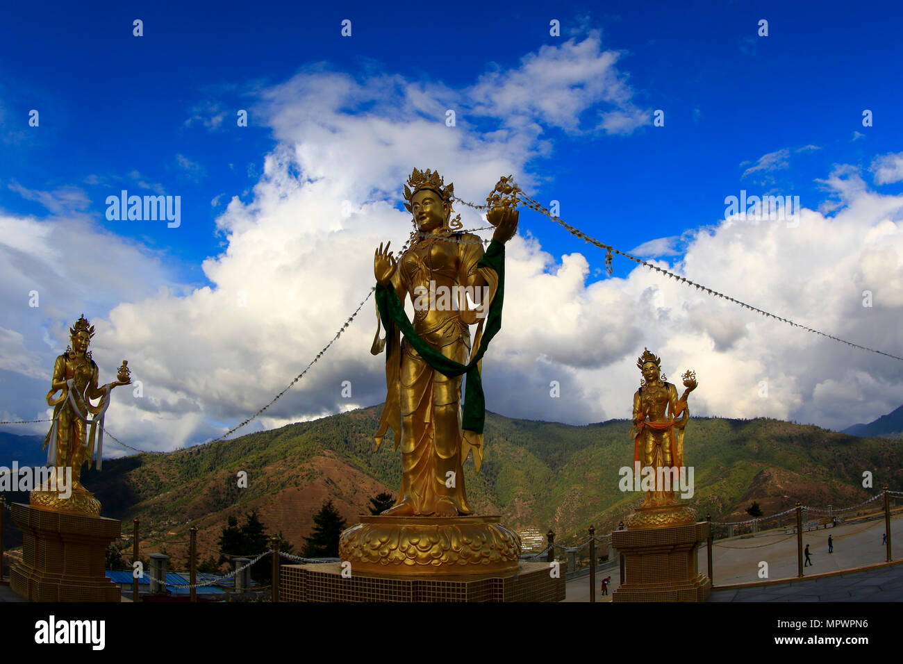 Golden statue of Buddhist female god on the Buddha Dordenma temple ...