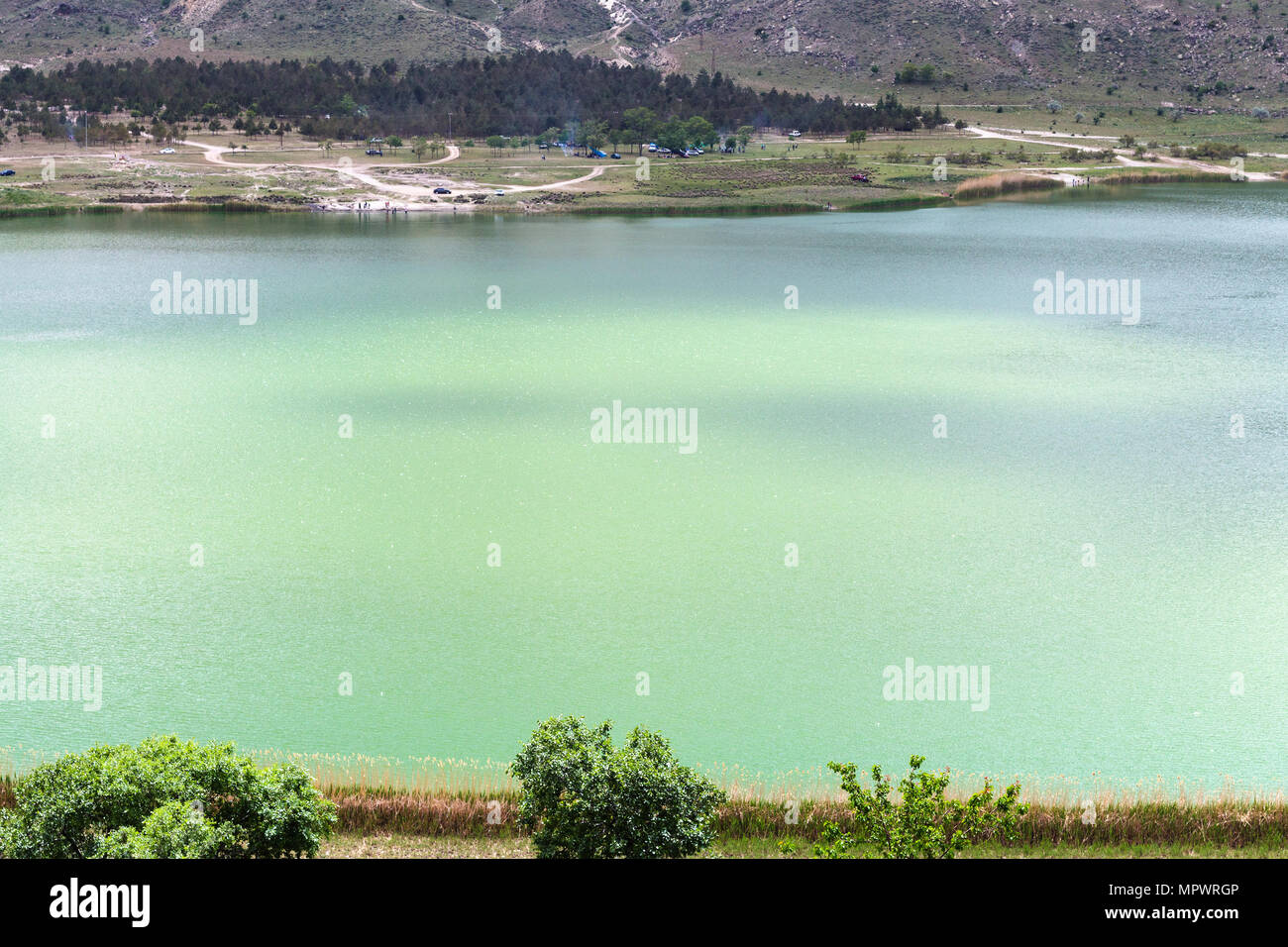 Travel to Turkey - green water surface of Narlıgol Crater Lake (Lake ...