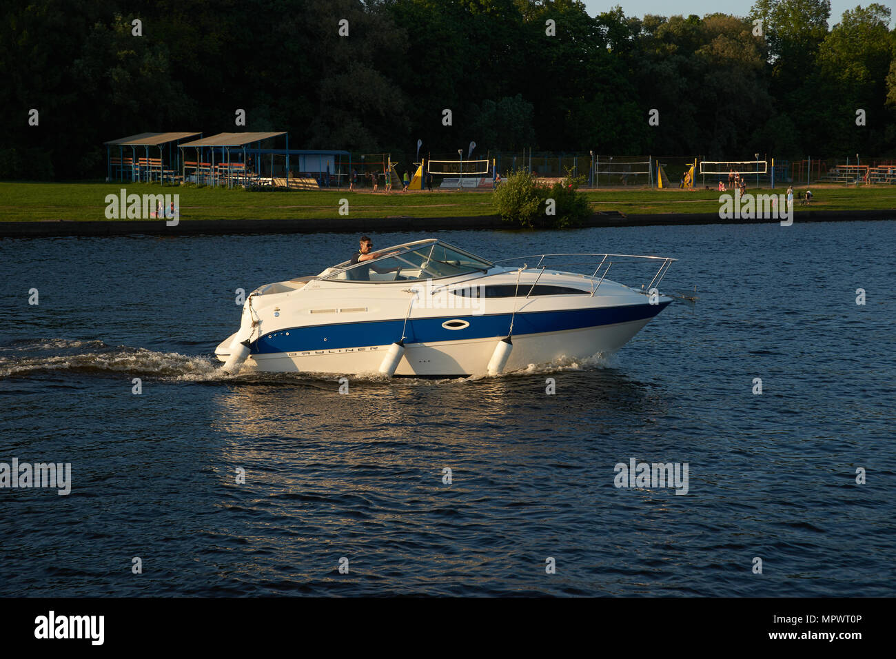 Motor boat on water Stock Photo - Alamy
