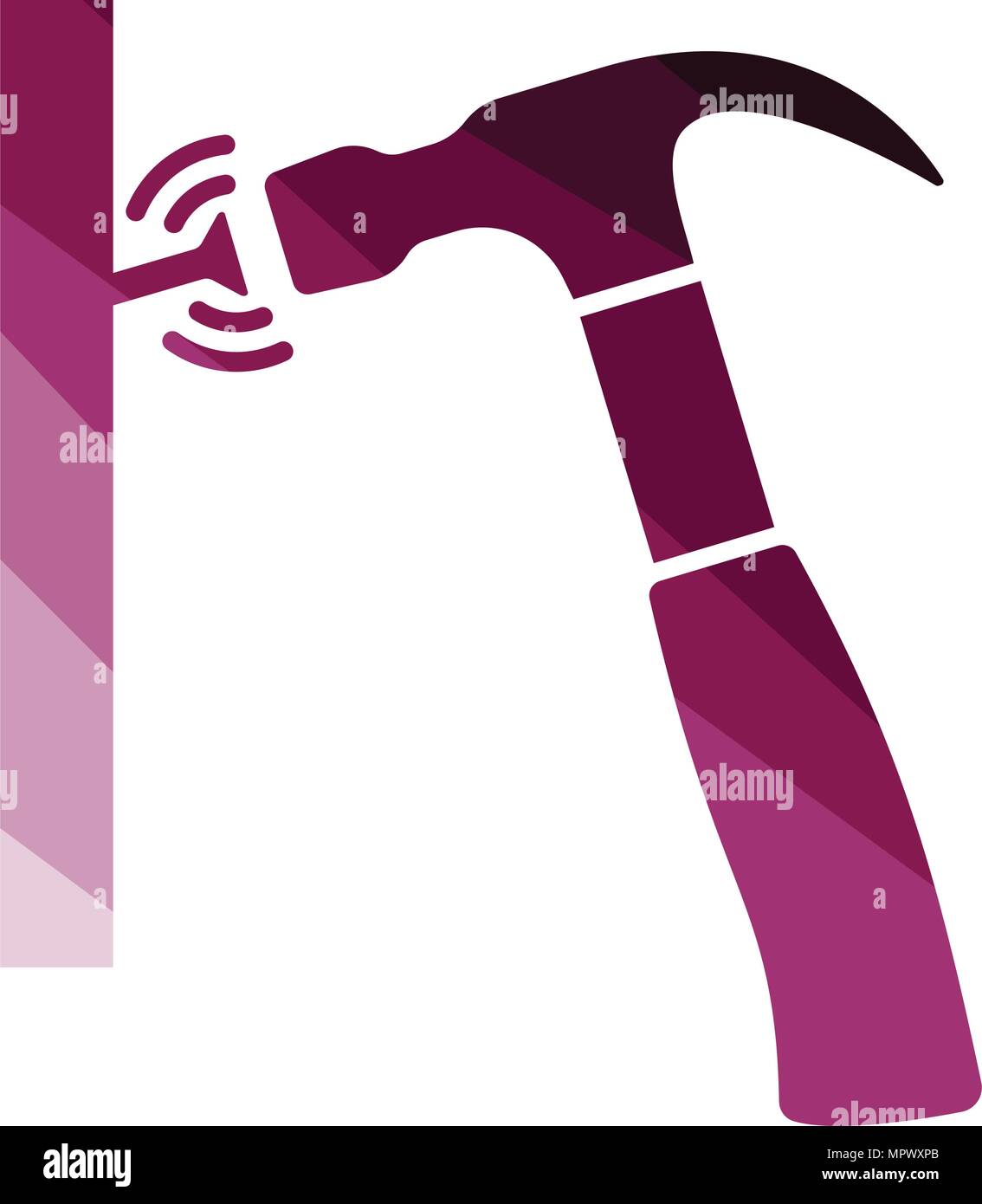 Icon of hammer beat to nail. Flat color design. Vector illustration ...